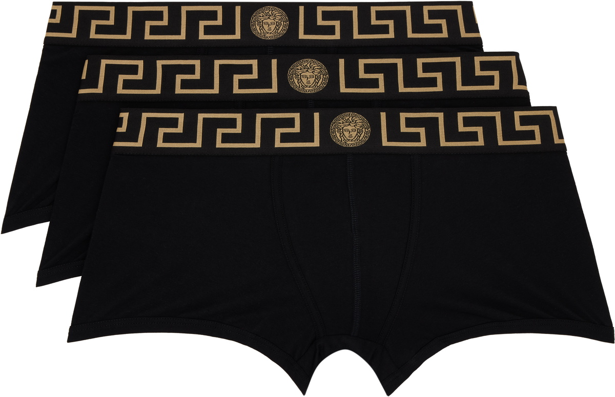 Versace Underwear Three-Pack Black Greca Border Boxer Briefs Versace ...