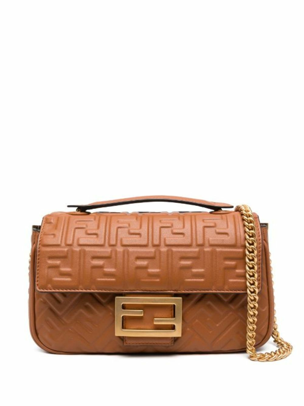 FENDI Brown Baguette Chain Medium Leather Shoulder Bag Fendi