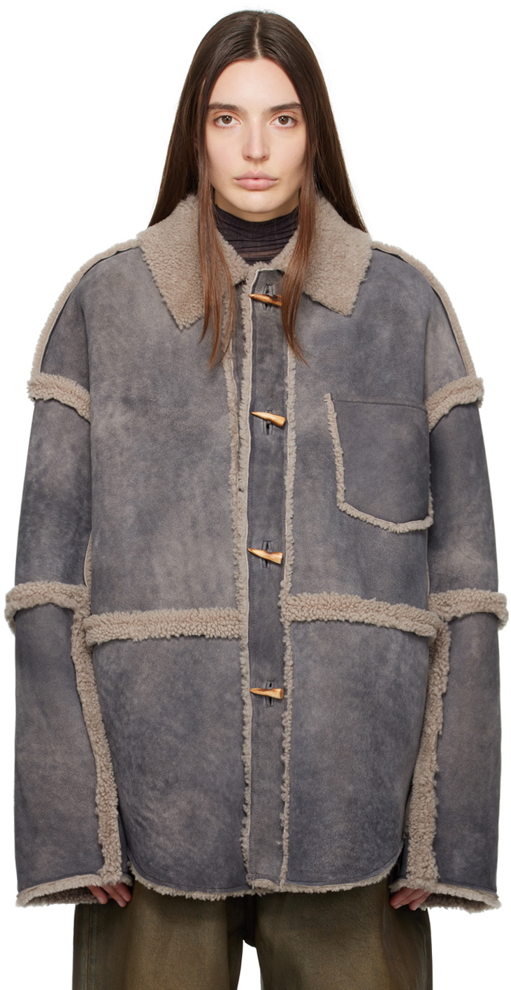 Acne Studios Gray Toggle Shearling Jacket Acne Studios