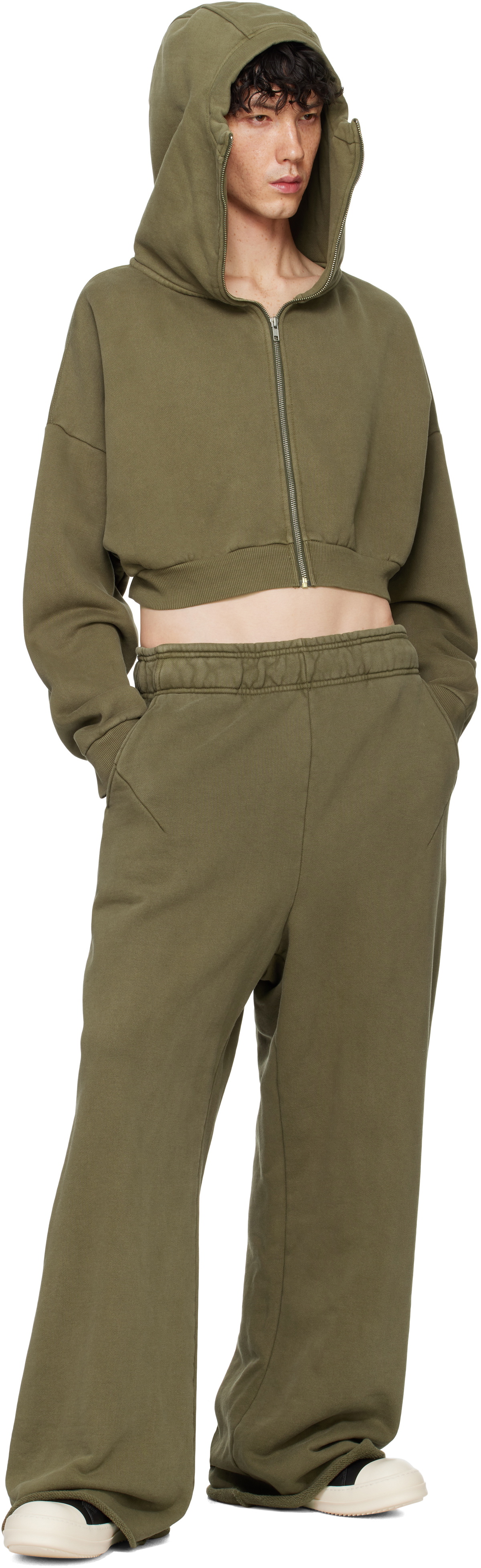 Entire Studios Khaki Cropped Full Zip Hoodie Entire Studios