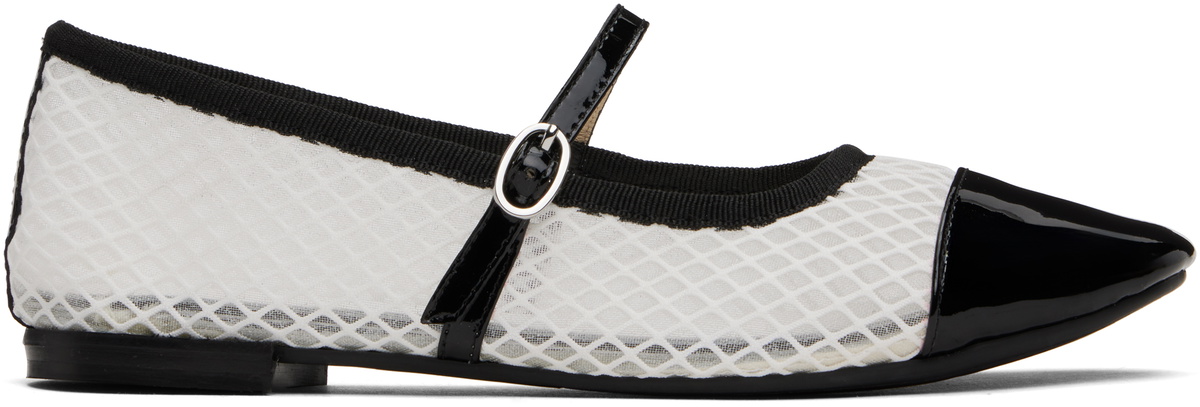 Repetto White & Black Georgiana Mesh Mary Jane Ballerina Flats Repetto