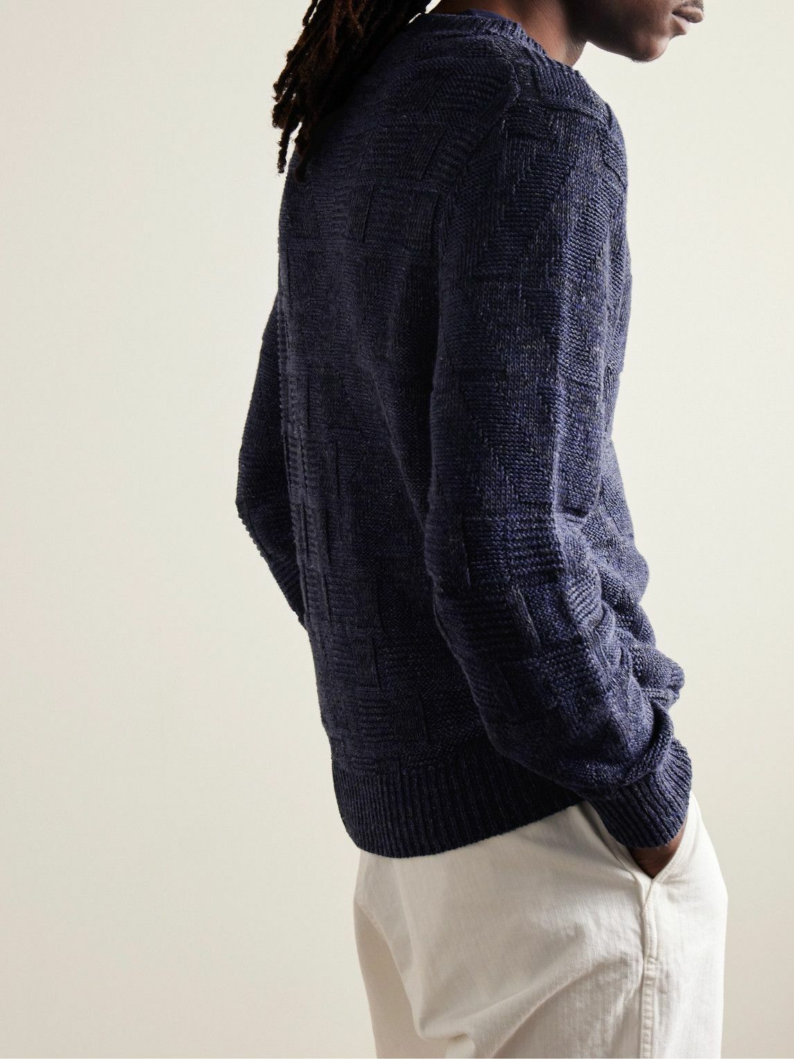 Inis Meáin - Claíochaí Linen Sweater - Blue Inis Meáin
