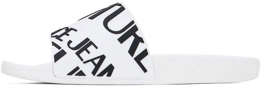 Versace Jeans Couture White Embossed Pool Slides Versace