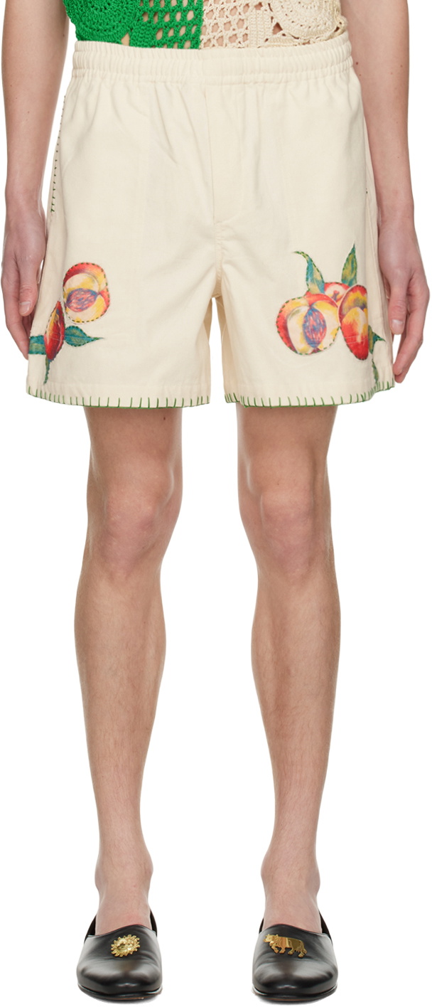 Bode Off-White Georgia Peach Rugby Shorts Bode