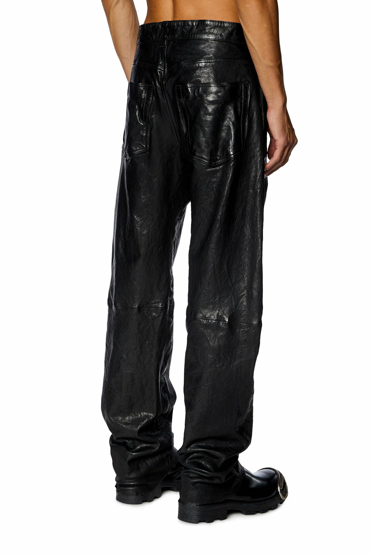 Diesel Textured waxed-leather pants - Pants Mens in Black Diesel