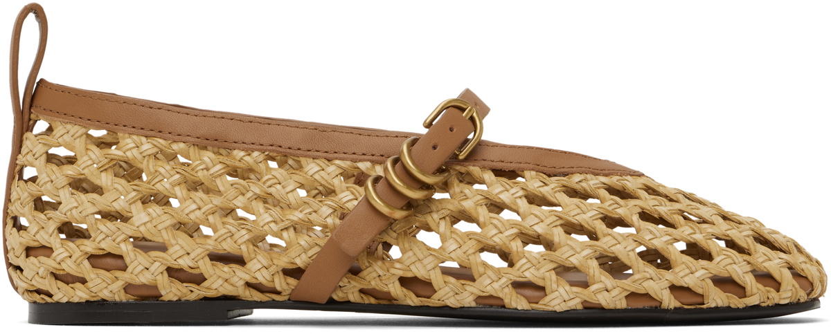 rag & bone Beige Spire Woven Faux Leather Mary Jane Ballerina Flats Rag ...