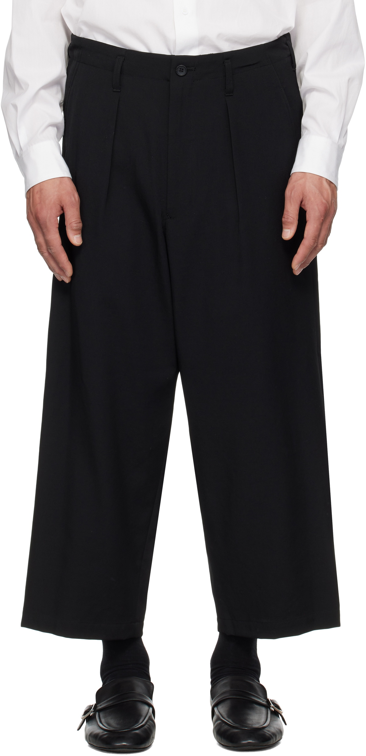 YOHJI YAMAMOTO Black Wool Gabardine R Coin Pocket Trousers Yohji Yamamoto