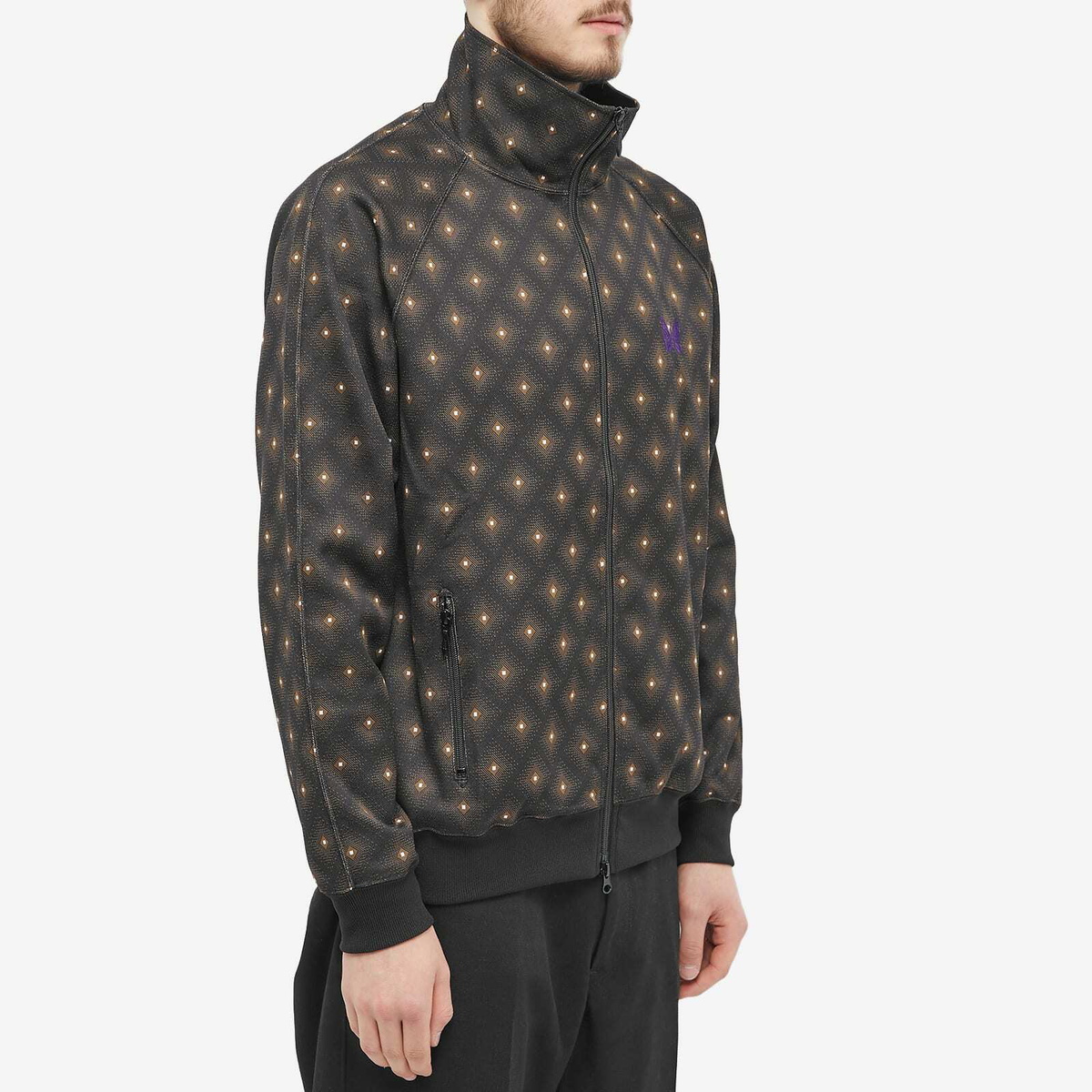 Needles Men's Poly Jacquard Patterned Track Jacket in Black Needles