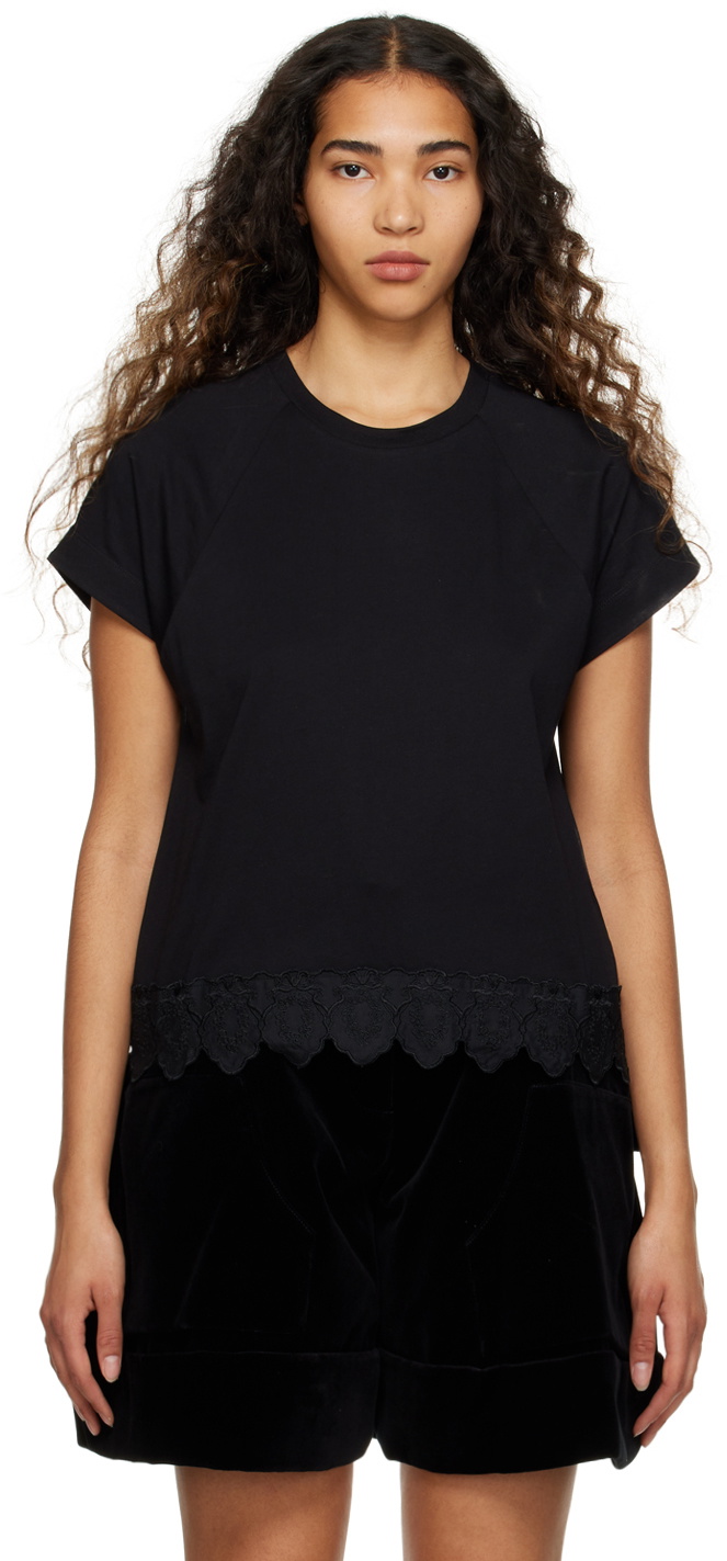 Simone Rocha Black Floral Trim T-Shirt Simone Rocha