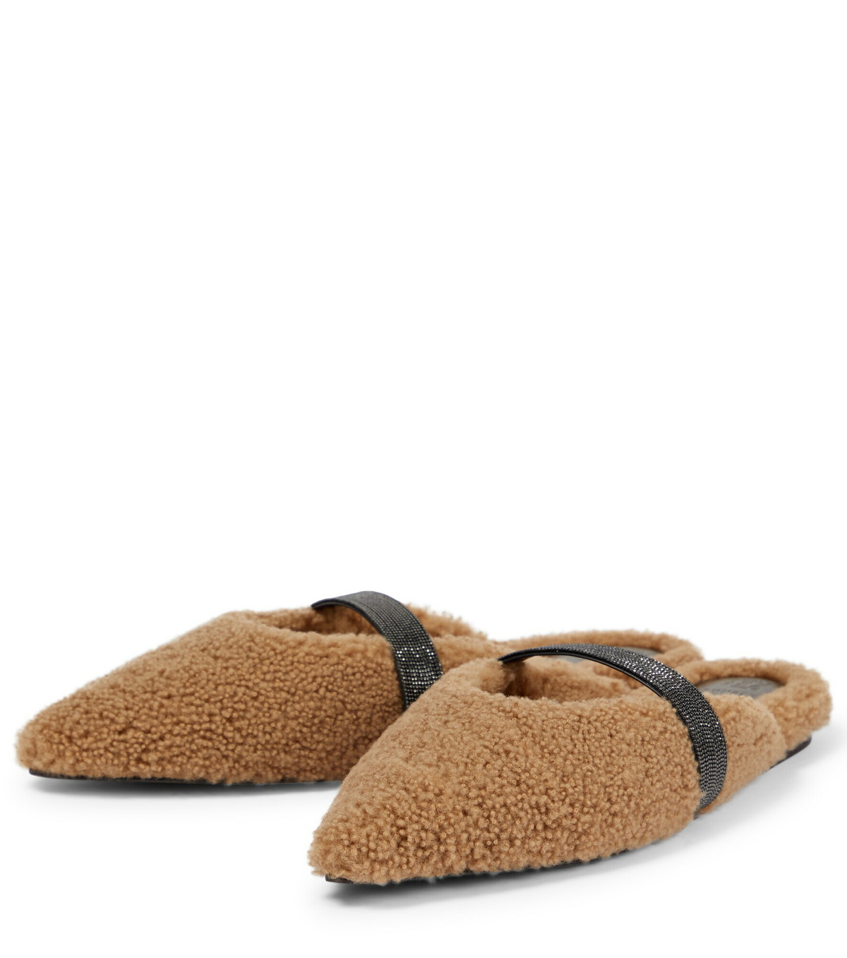 Brunello Cucinelli - Embellished shearling slippers Brunello Cucinelli