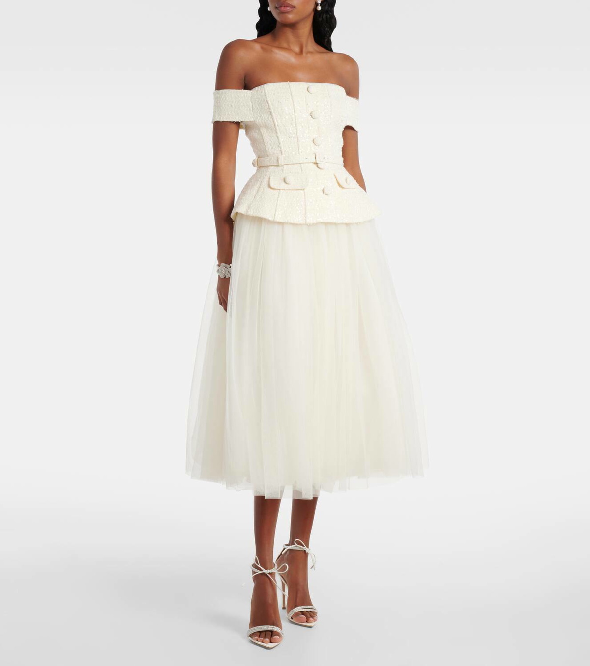 Self-Portrait Bridal sequined bow-detail peplum midi dress Self-Portrait