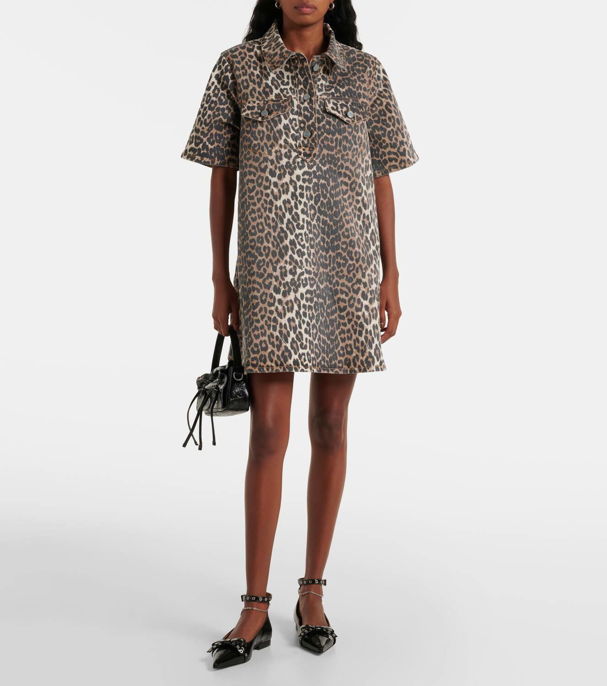 Ganni Leopard-print denim minidress GANNI