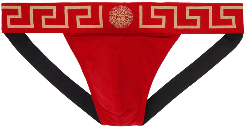 Versace Underwear Red Greca Border Jockstrap Versace Underwear