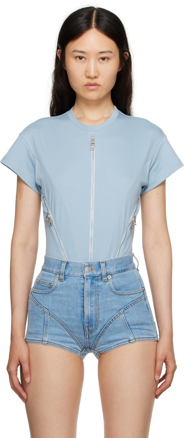 Mugler Blue Zip Bodysuit Mugler