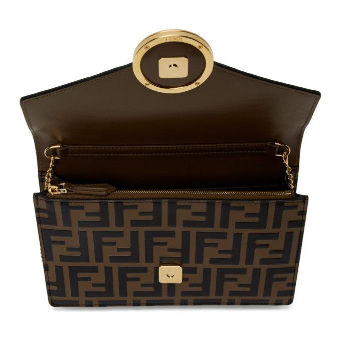 Fendi Black and Brown Forever Fendi Chain Shoulder Bag Fendi