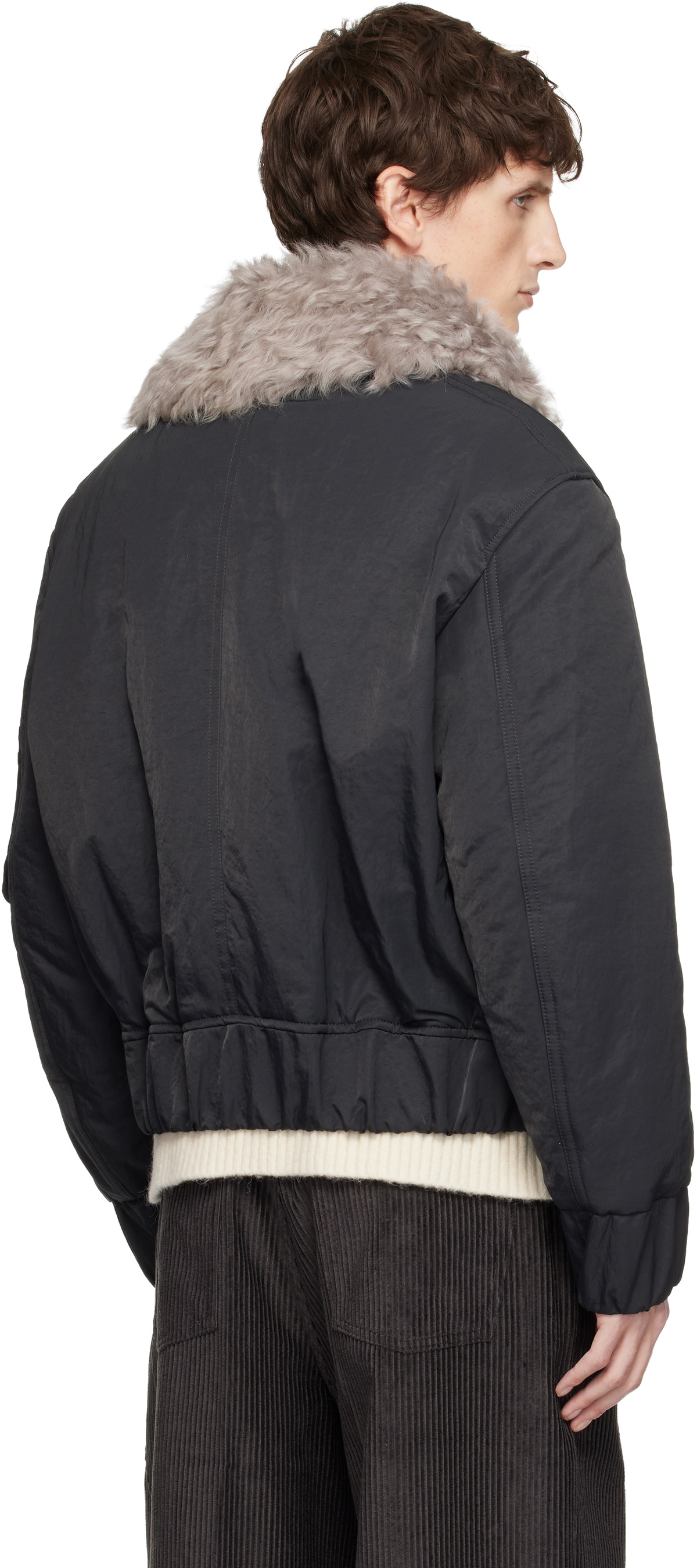 AMI Paris Black Nylon Padded Bomber Jacket AMI