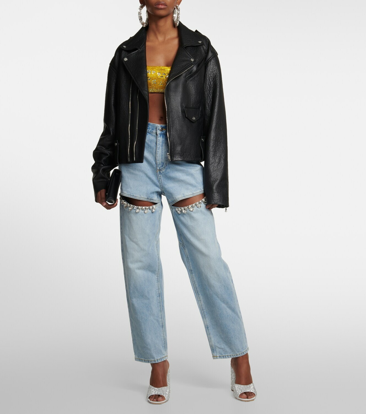 Area - Embellished cut-out denim jeans AREA