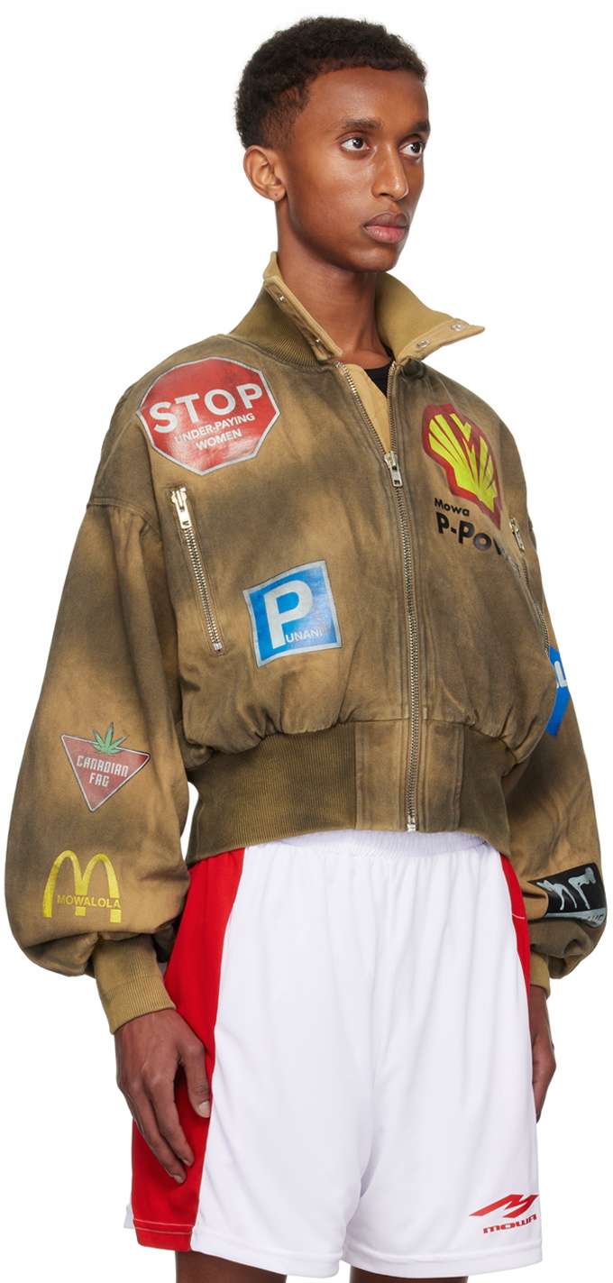 Mowalola Brown Crash Denim Bomber Jacket Mowalola