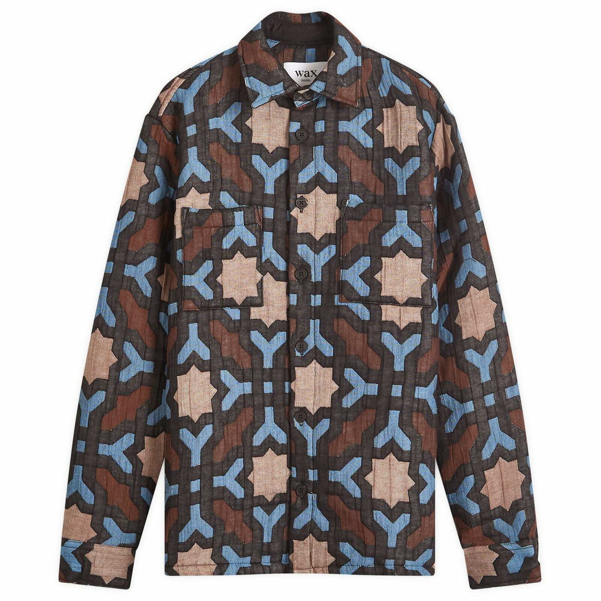 Wax London Men's Otto Giant Geo Overshirt in Black/Blue Wax London