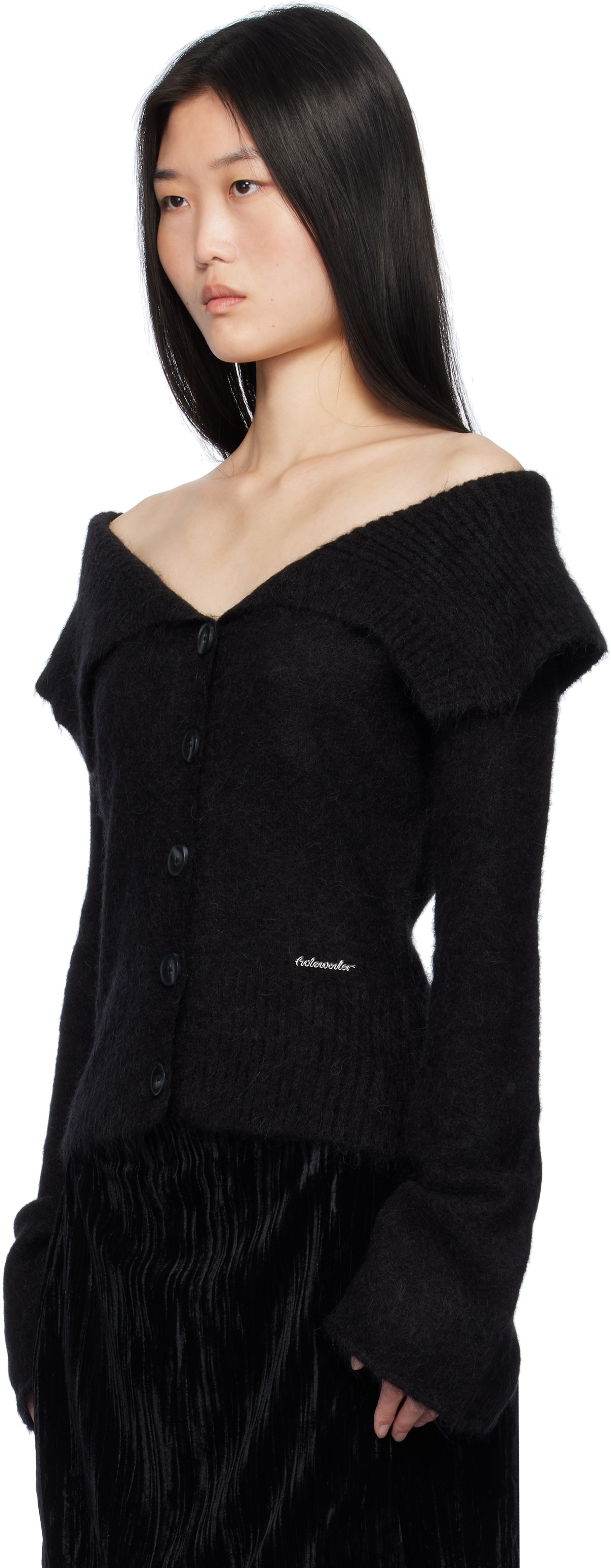Holzweiler Black Off Shoulder Cardigan Holzweiler