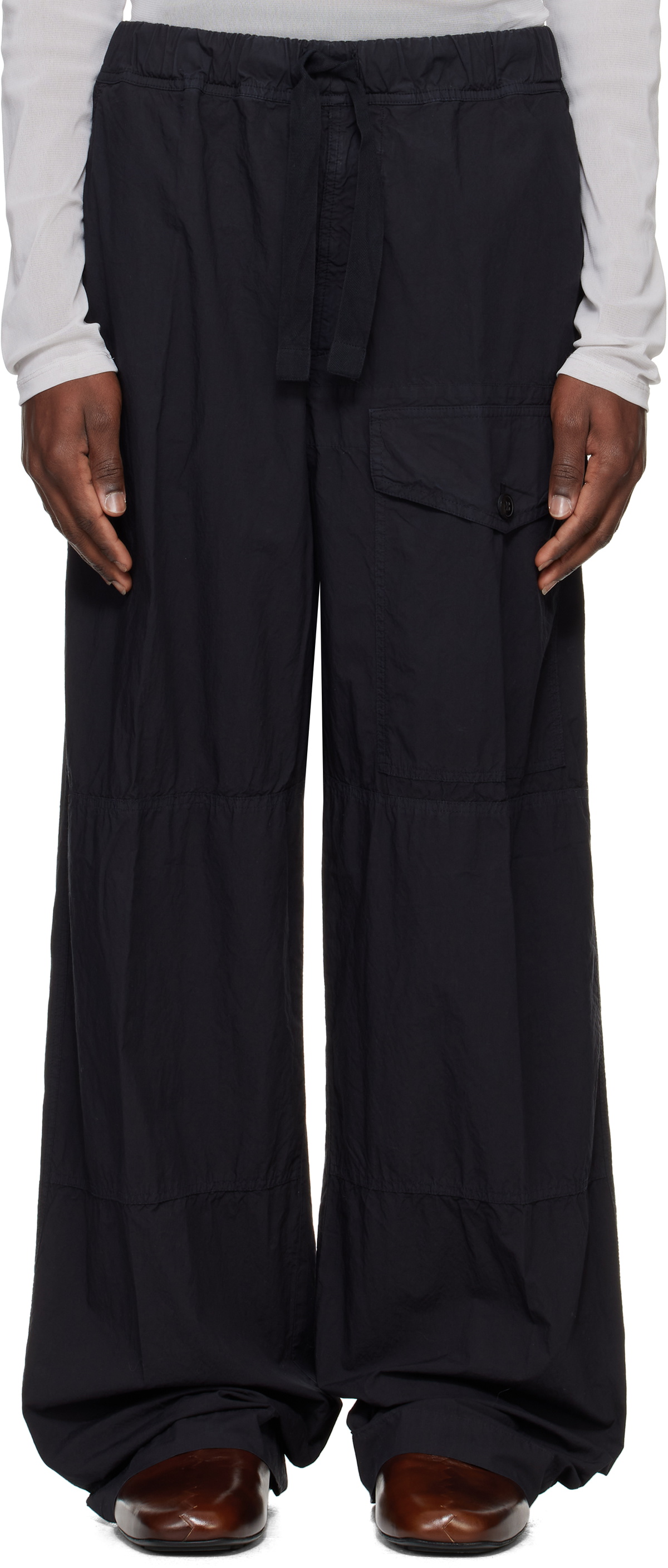 Dries Van Noten Navy Cotton Drawstring Cargo Pants Dries Van Noten