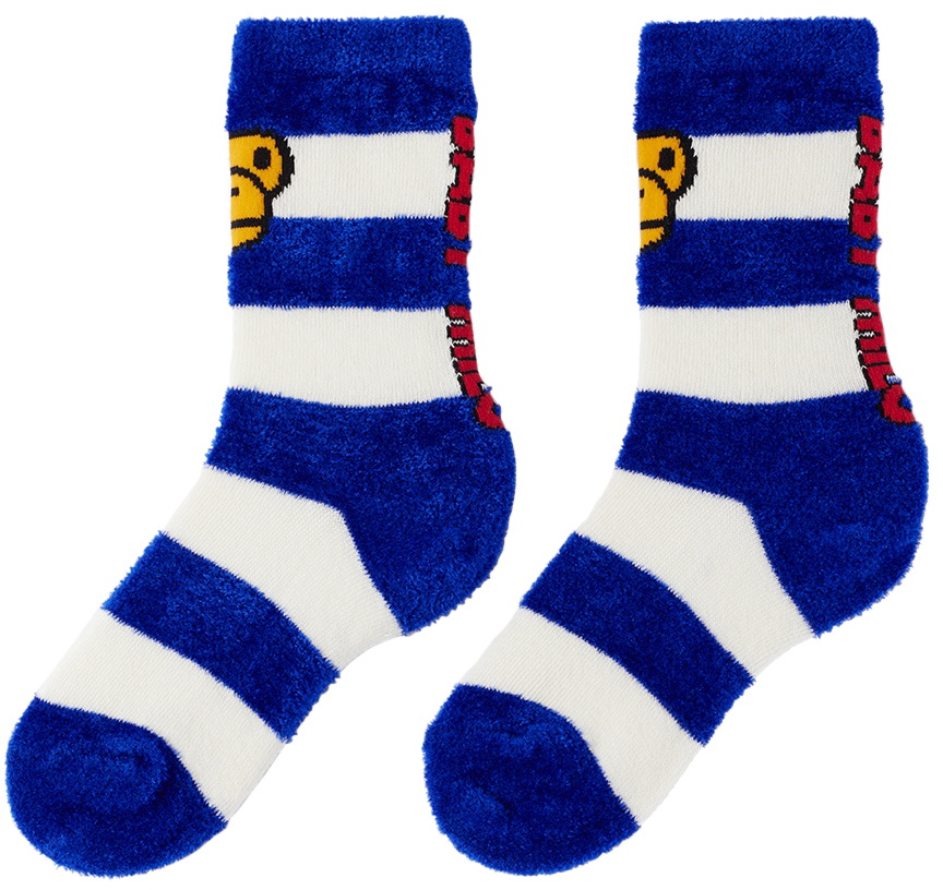 BAPE Kids Blue & White Hoop Baby Milo Socks A Bathing Ape