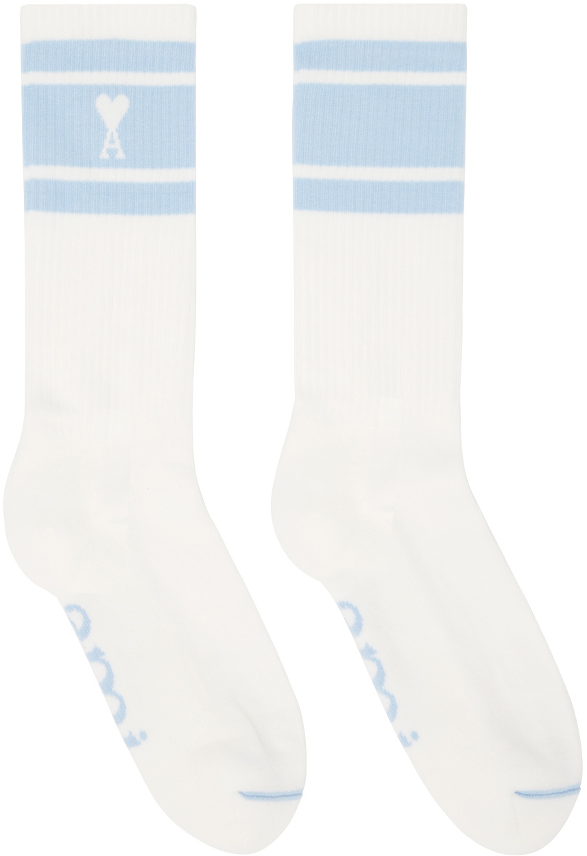 AMI Paris White & Blue Ami de Cœur Socks AMI