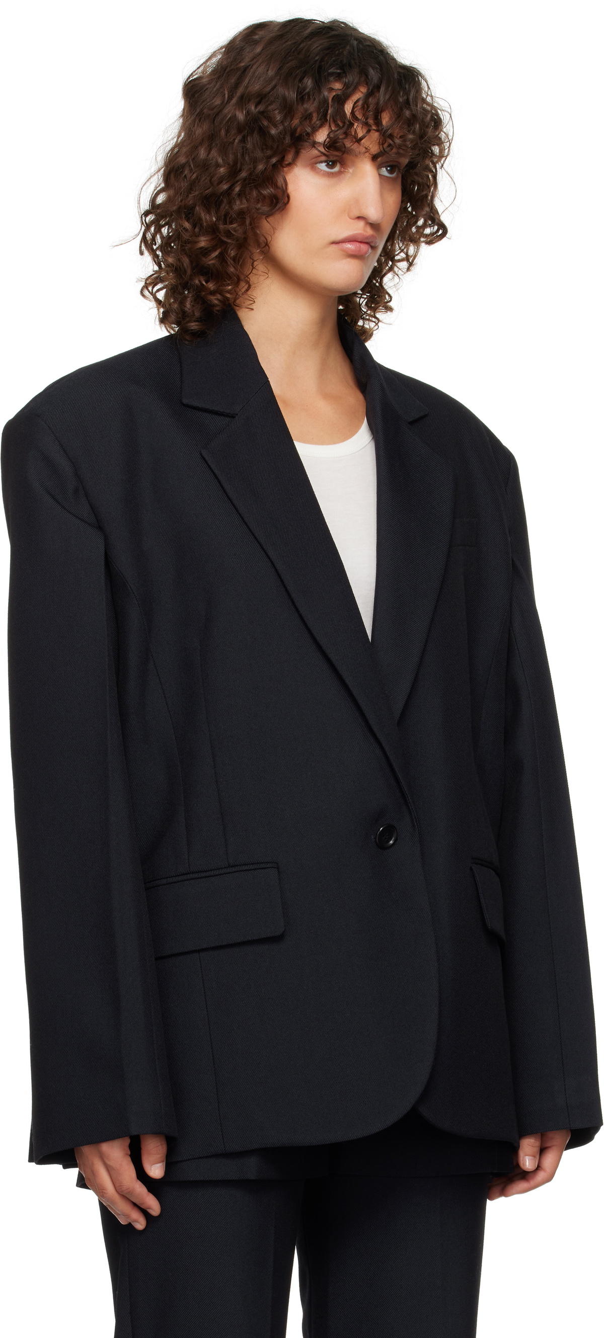 Pushbutton Navy Open Back Cape Blazer Pushbutton