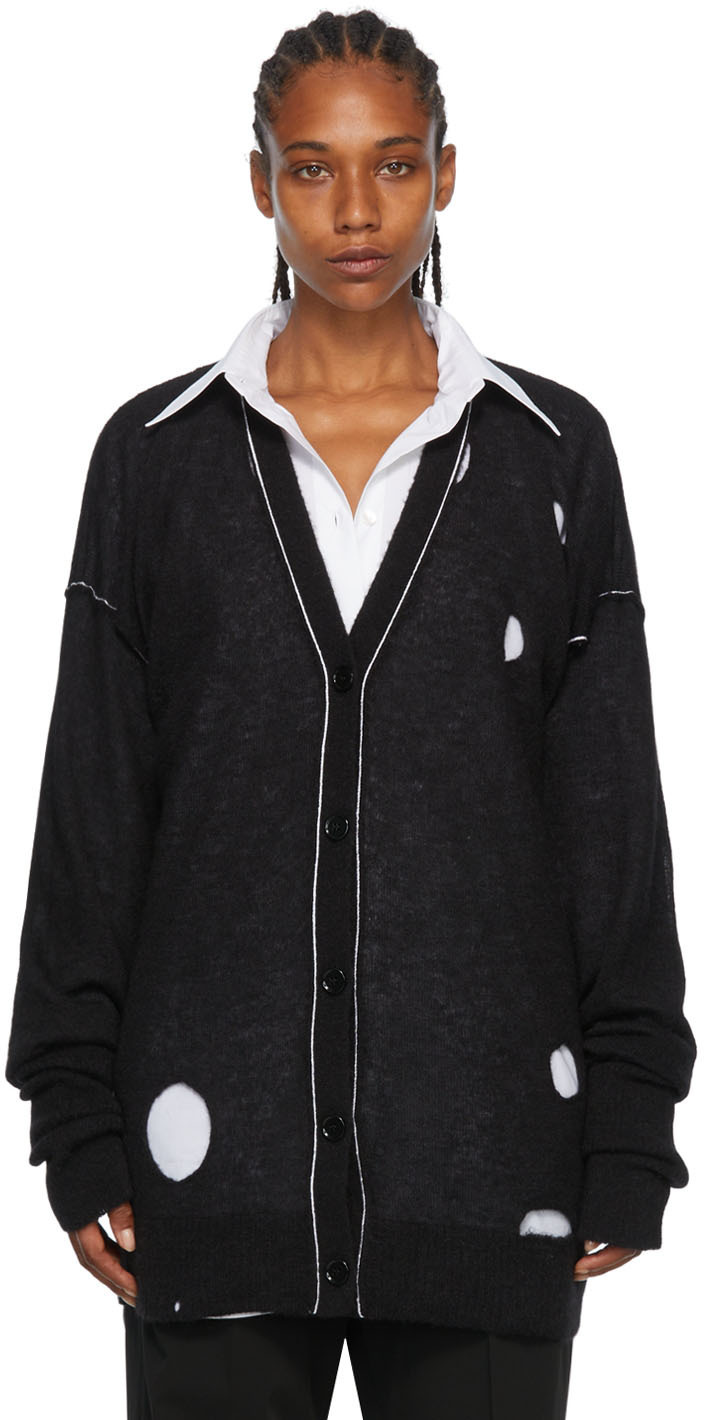 MM6 Maison Margiela Black Distressing Cardigan MM6 Maison Margiela