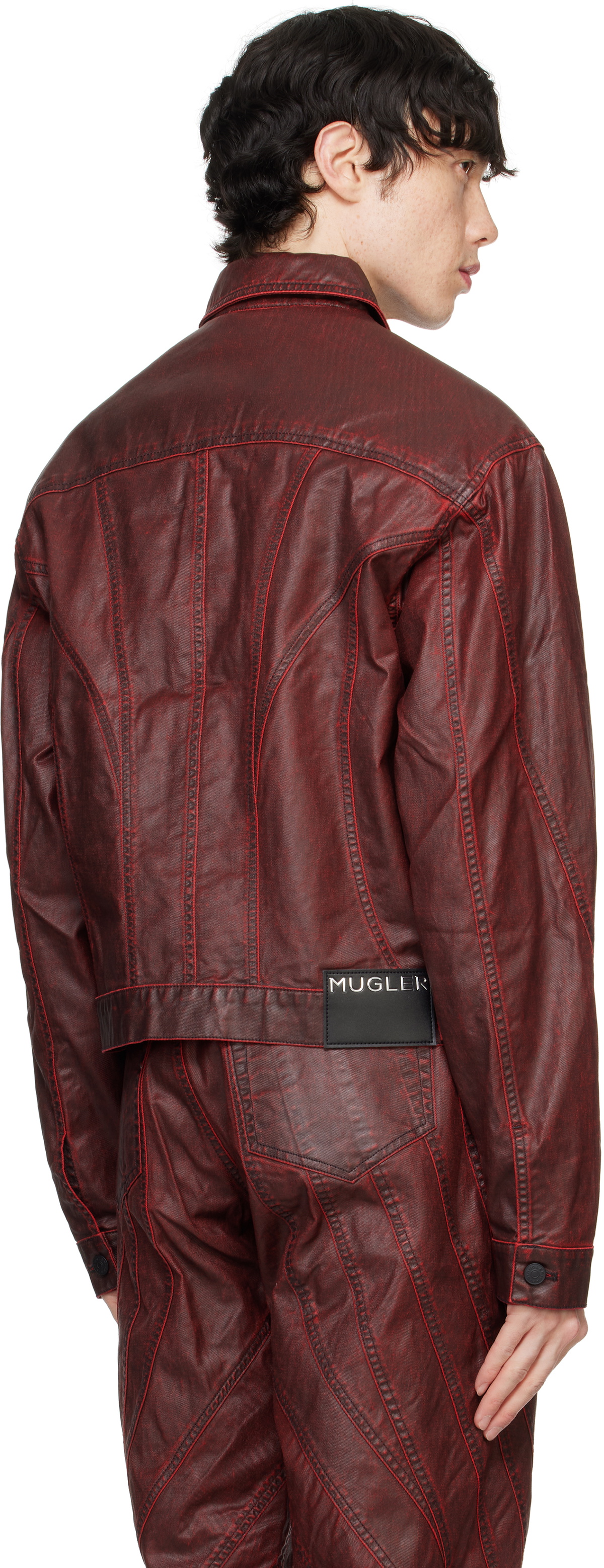Mugler Burgundy Waxed Denim Jacket Mugler