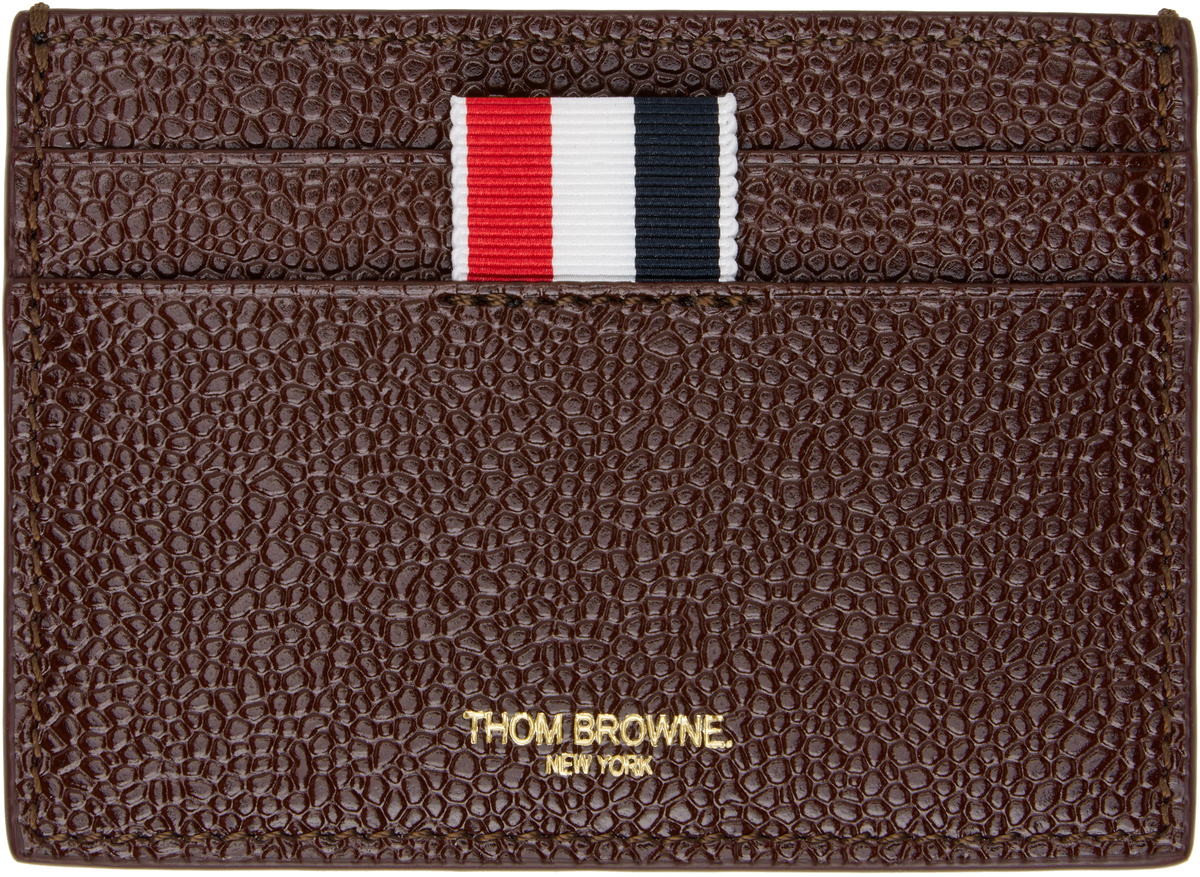 Thom Browne Burgundy Lucido Leather Single Card Holder Thom Browne