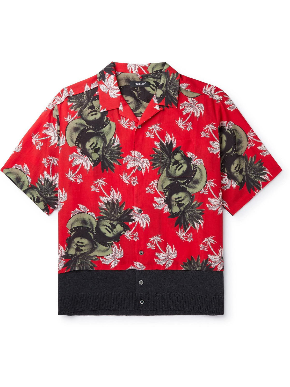 UNDERCOVER - Camp-Collar Printed Voile and Stretch-Knit Shirt - Red ...