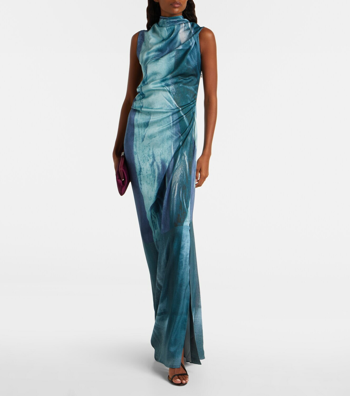 Jean Paul Gaultier Printed draped satin maxi dress Jean Paul Gaultier
