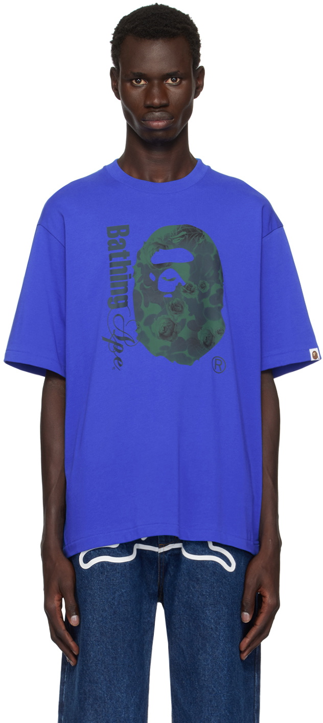 BAPE Blue Floral Solid Camo Ape Head Relaxed Fit T-shirt A Bathing Ape