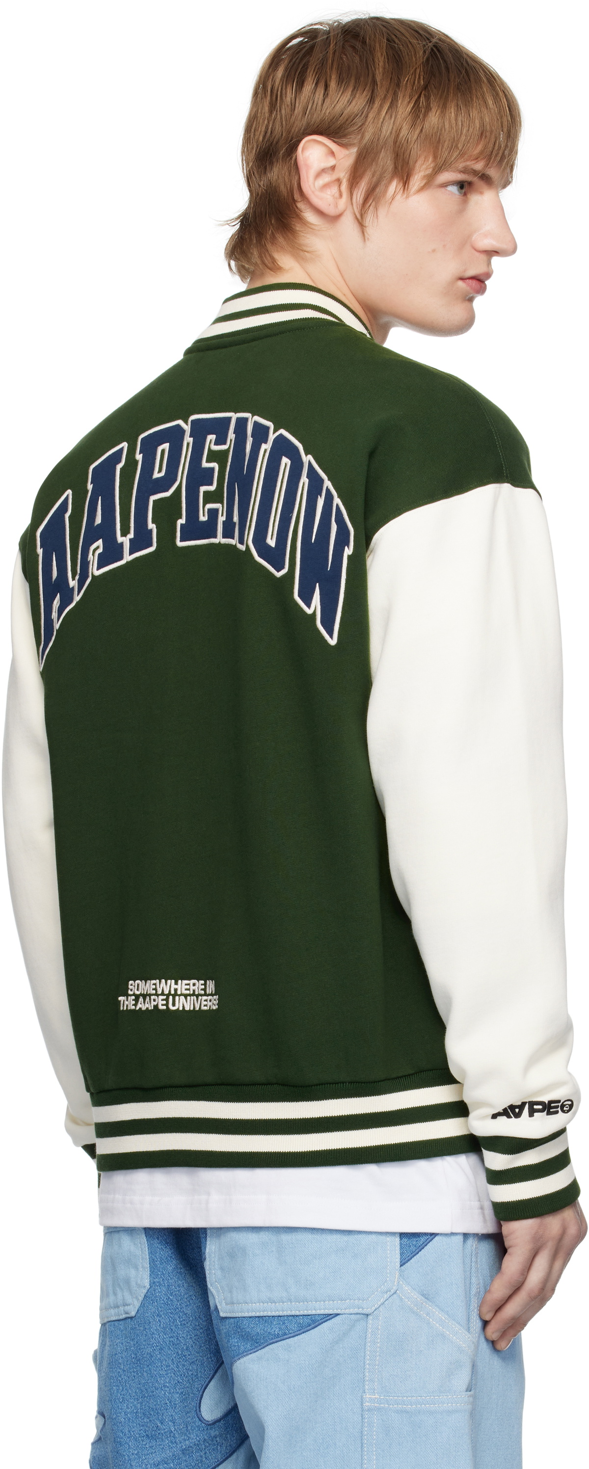 AAPE by A Bathing Ape Green & White 'AAPE NOW' Moonface Logo Baseball ...