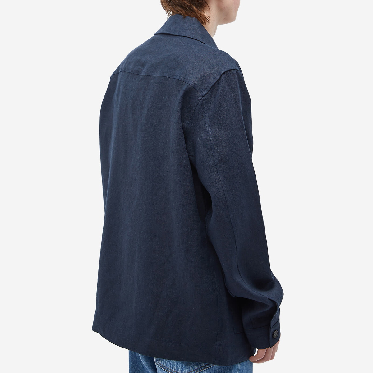 NN07 Men's Olav Linen Work Jacket in Navy Blue NN07