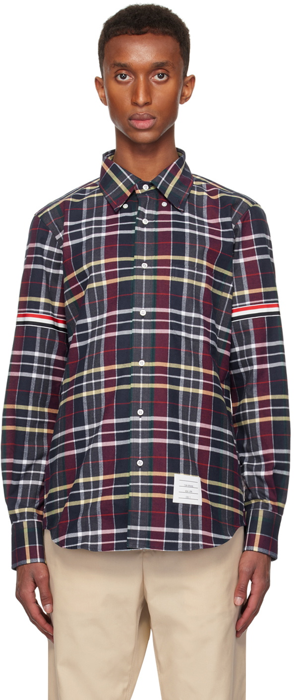Thom Browne Red & Navy Hunting Tartan Cotton Flannel Armband Shirt Thom ...