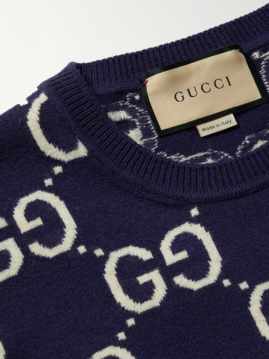 GUCCI - Logo-Jacquard Wool Sweater - Blue Gucci
