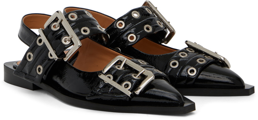 GANNI Black Buckle Ballerina Slippers GANNI