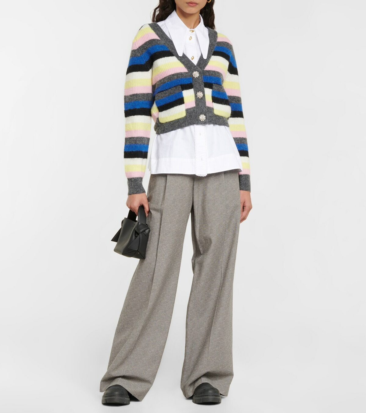 Ganni - Striped alpaca wool-blend cardigan GANNI