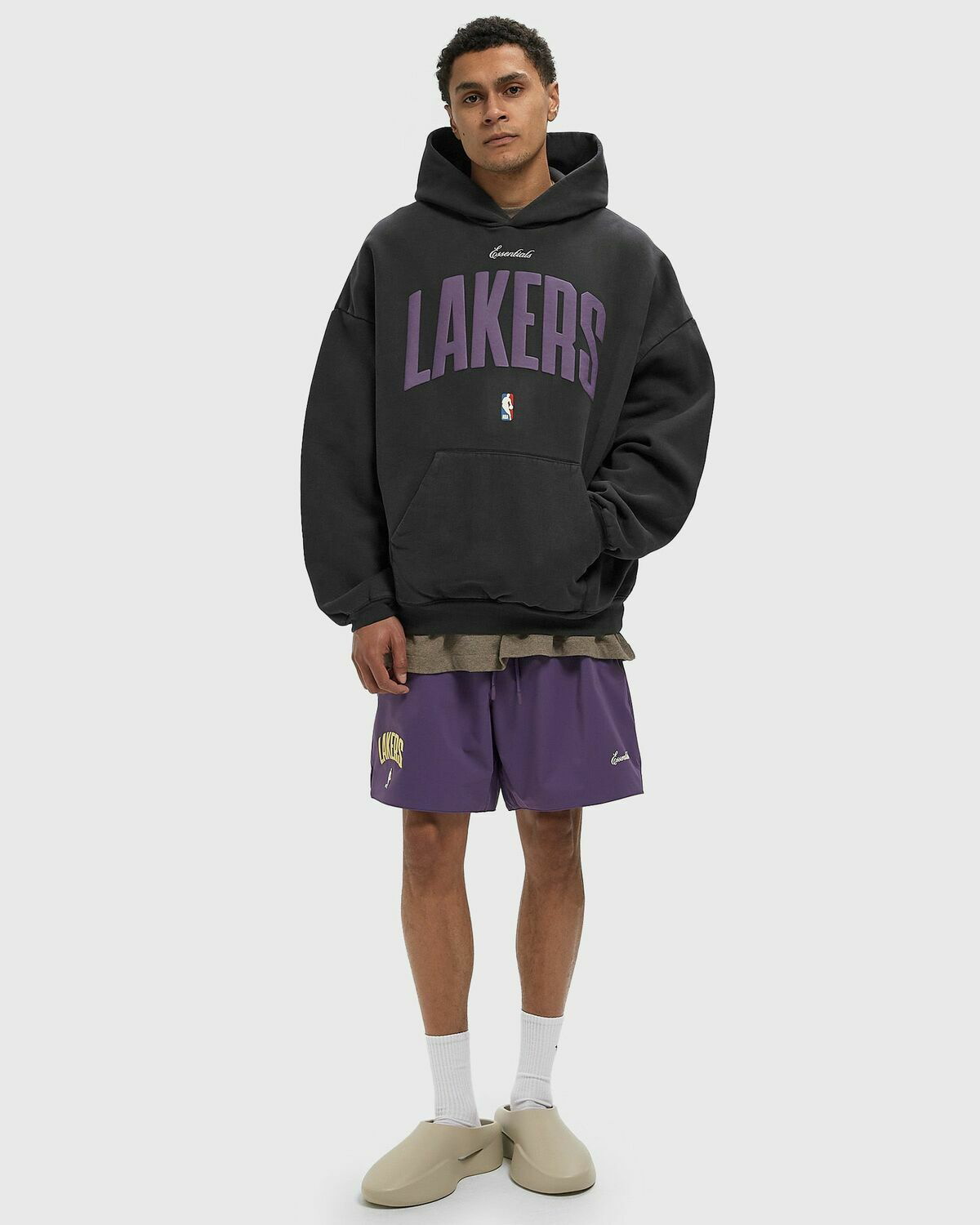 Fear of God Essentials LAKERS 90'S HOODIE Black Mens Hoody Fear Of God ...