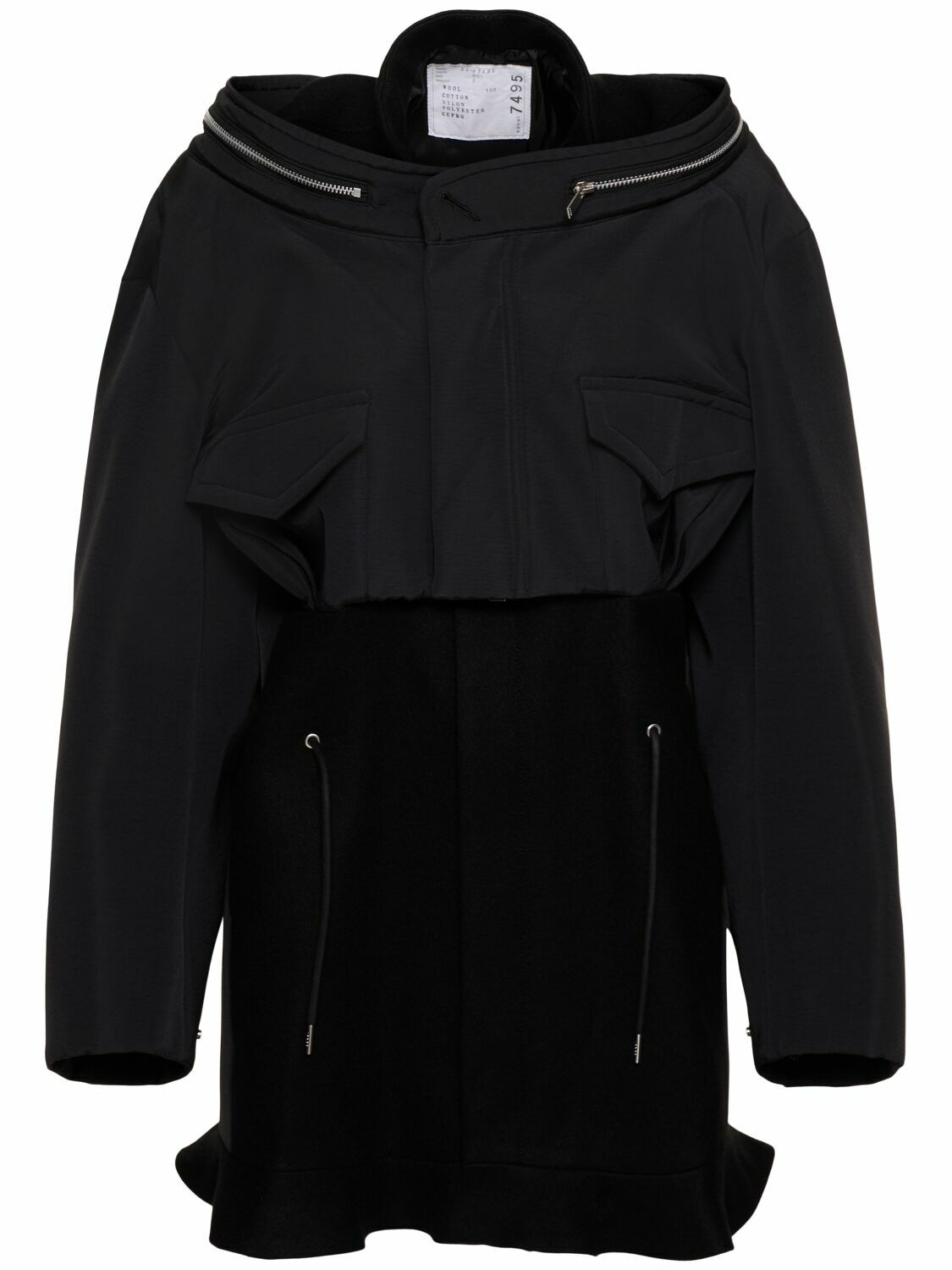 SACAI Oversize Short Wool Melton Jacket Dress Sacai