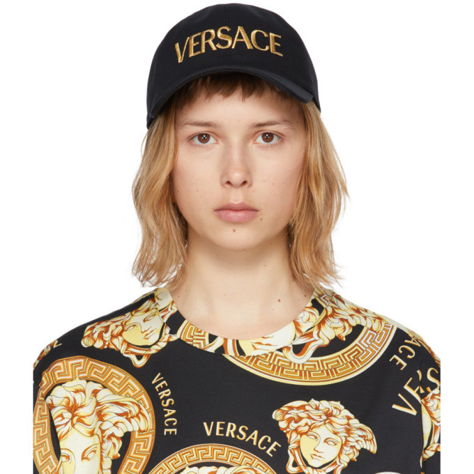 Versace Black and Gold Embroidered Logo Cap Versace