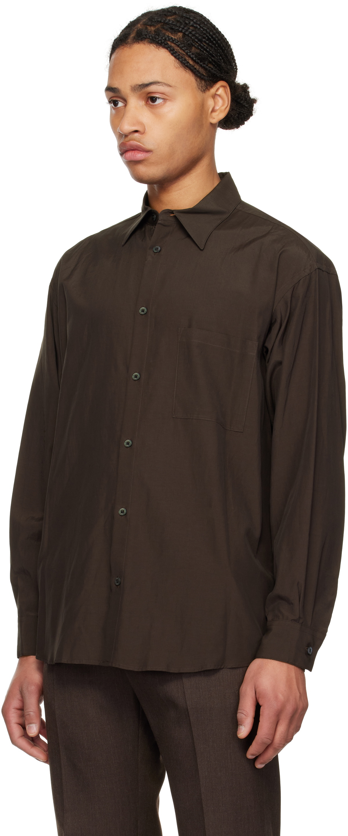 YOKE Brown Weather Cloth Regular Collar Shirt YOKE