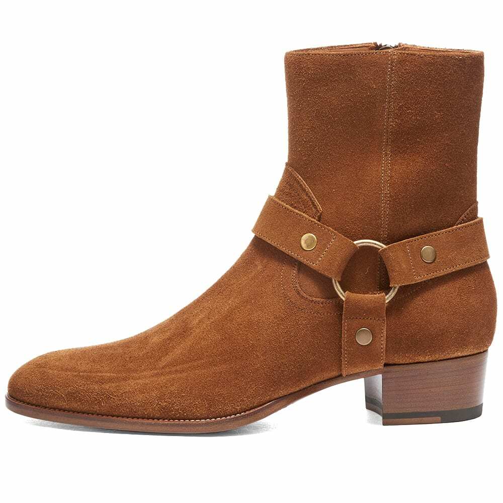 Saint Laurent Men's Wyatt Harness Suede Boot in Light Brown Saint Laurent