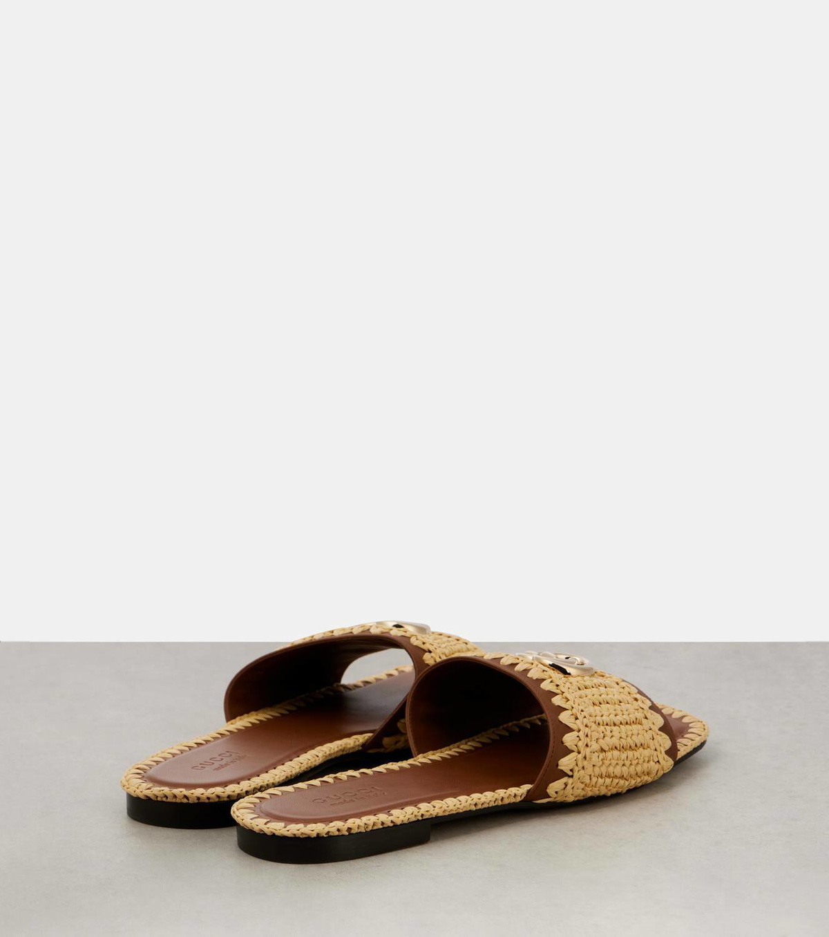 Gucci Double G leather and raffia slides Gucci
