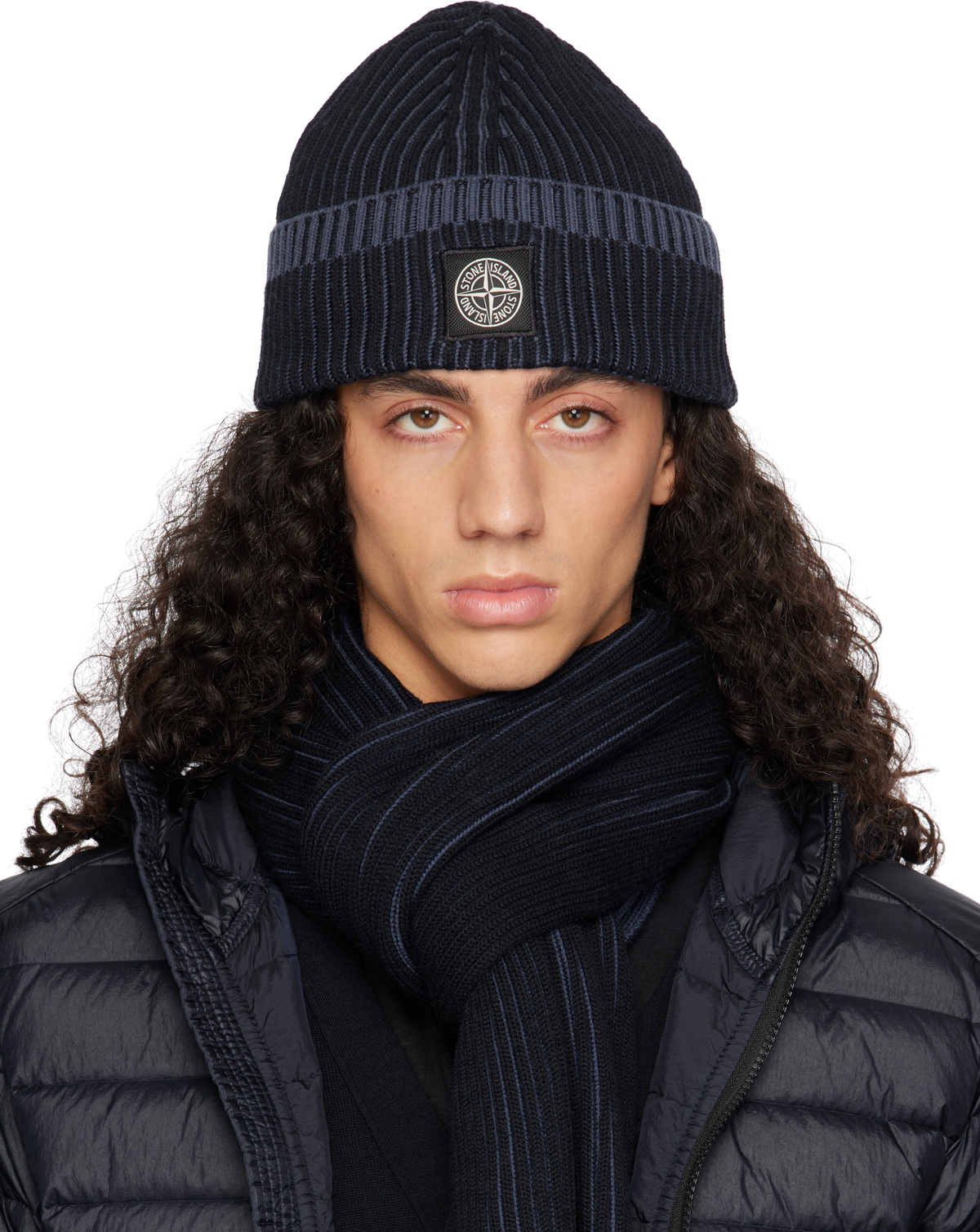 Stone Island Navy Contrast Knitted Badge Beanie Stone Island