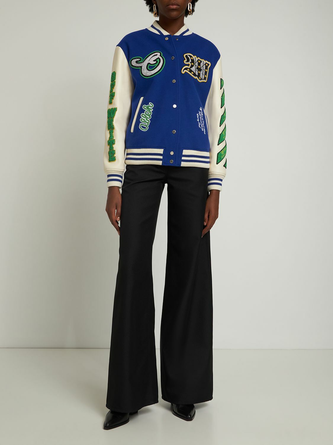 OFF-WHITE - Embroidered Patches Varsity Jacket Off-White