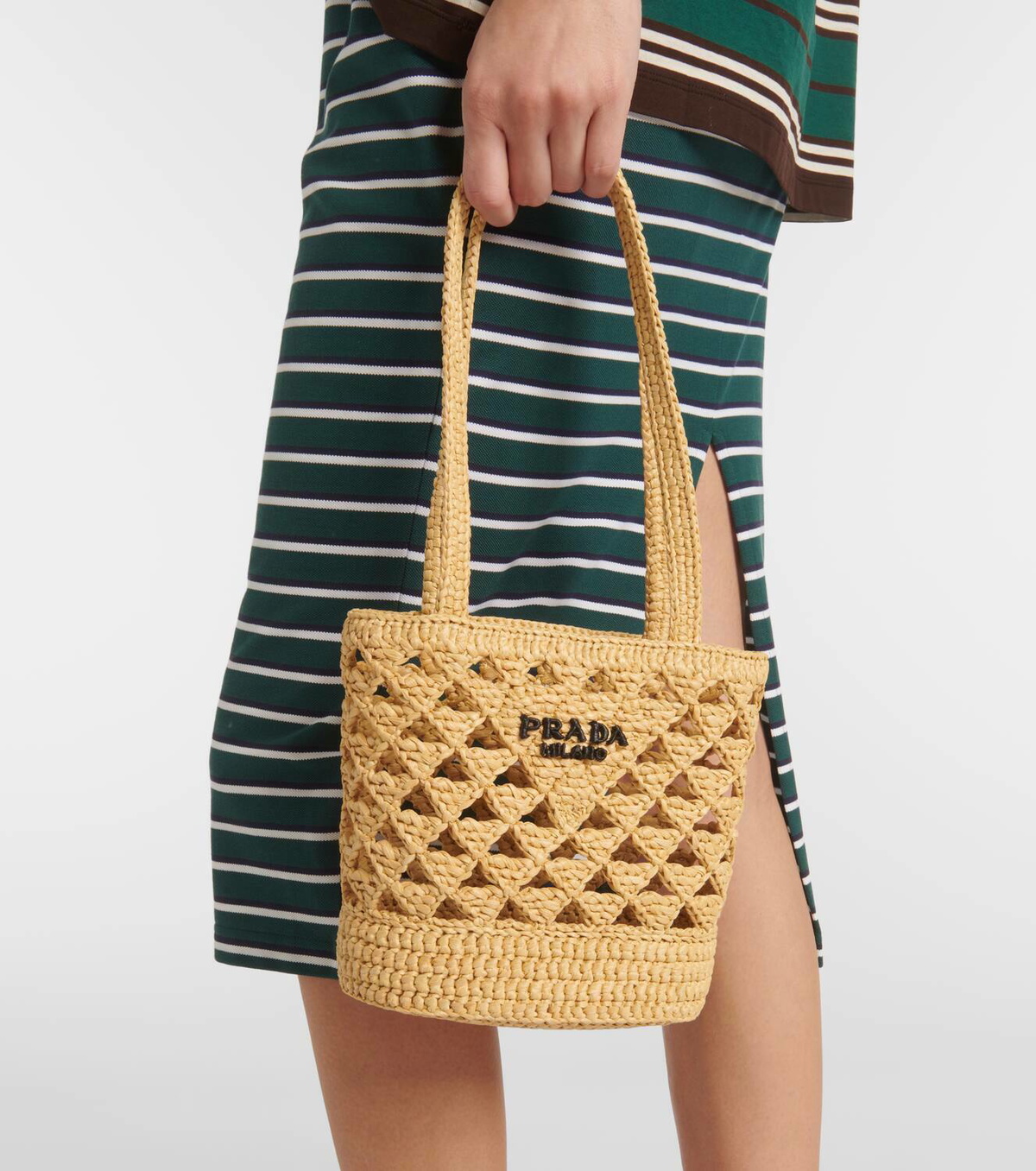 Prada Logo raffia-effect crochet tote bag Prada