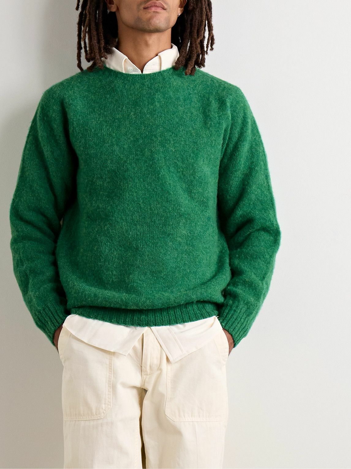 Drake's - Brushed Shetland Wool Sweater - Green Drake's
